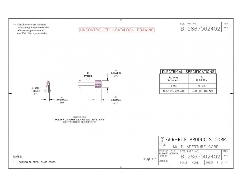 Fair-Rite 2867002402 technical drawing