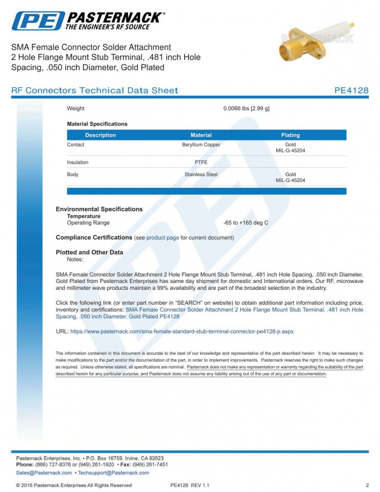 PASTERNACK PE4128 technical datasheet page 2
