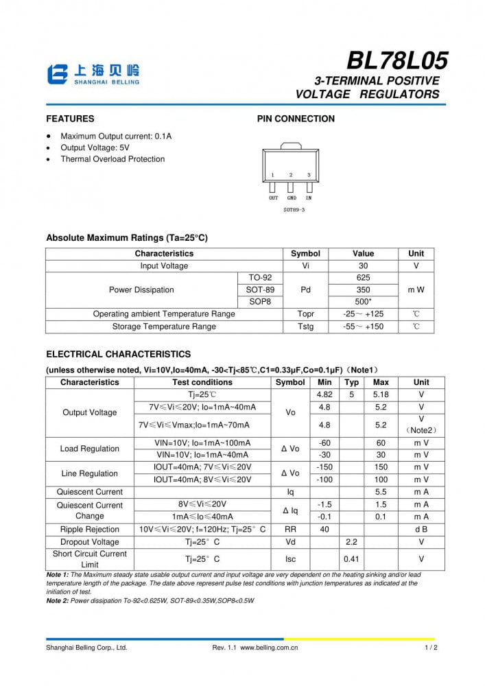 BL78L05 datasheet page 1