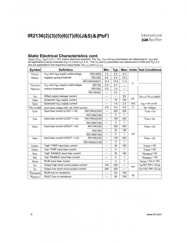 IR2136 datasheet page 4