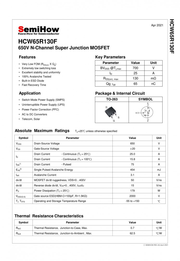 HCW65R130F datasheet page 1