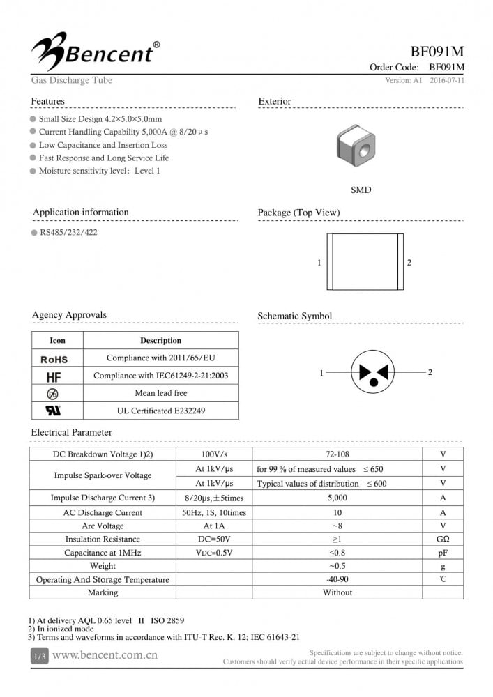 BF091M datasheet page 1