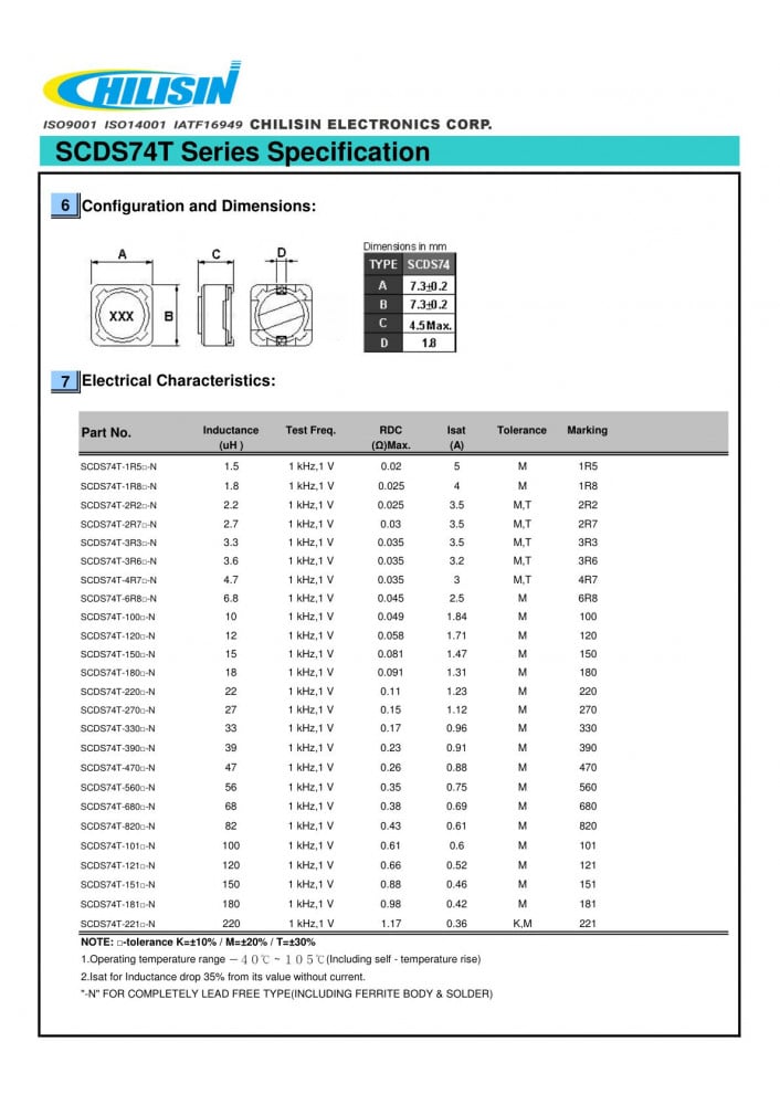 Chilisin SCDS74T specification page 3