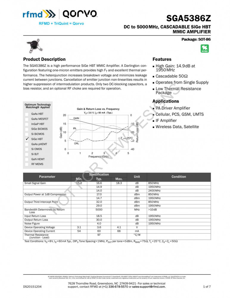 SGA-5386Z datasheet page 1
