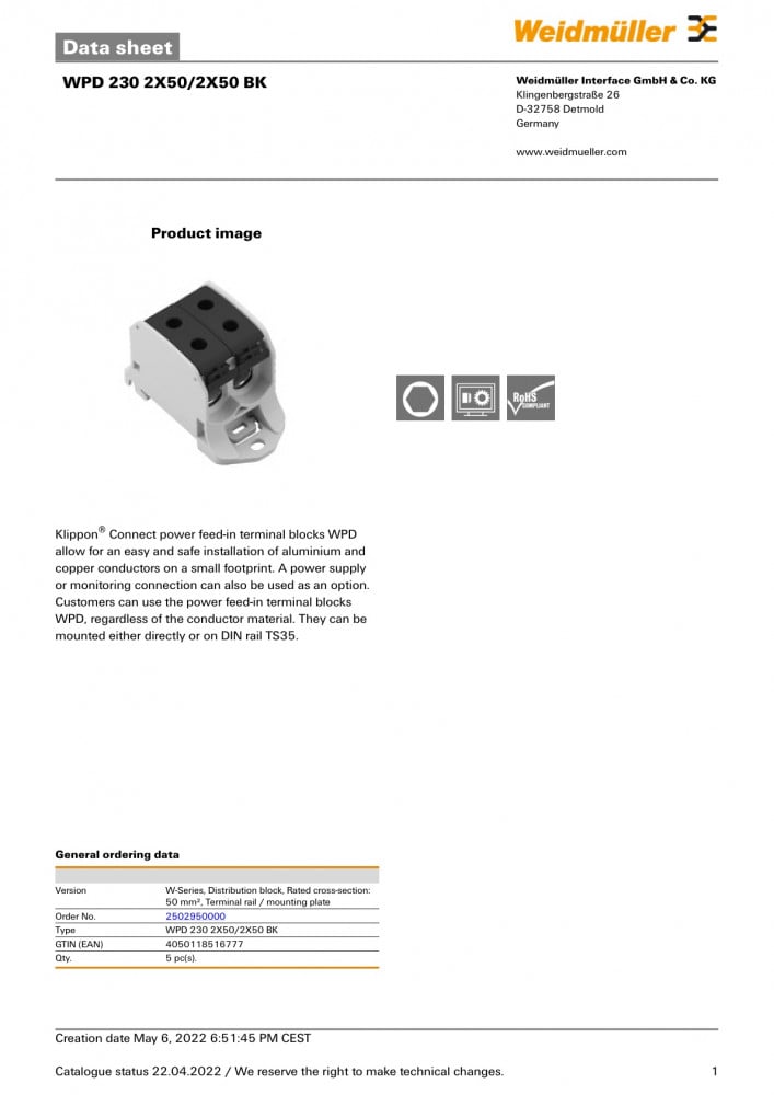 WEIDMULLER 2502950000 document page 1