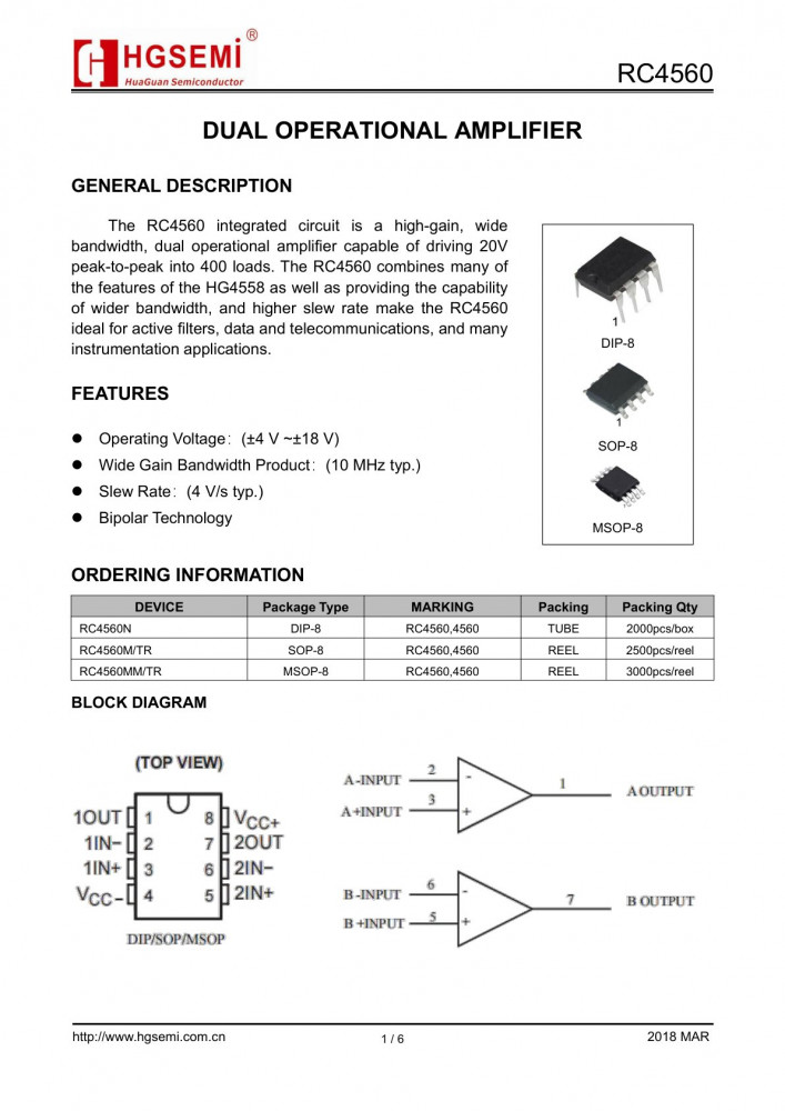 RC4560MM/TR datasheet page 1