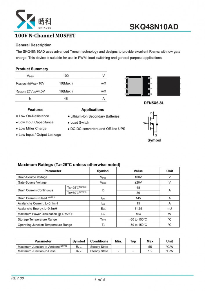 SKQ48N10AD datasheet page 1