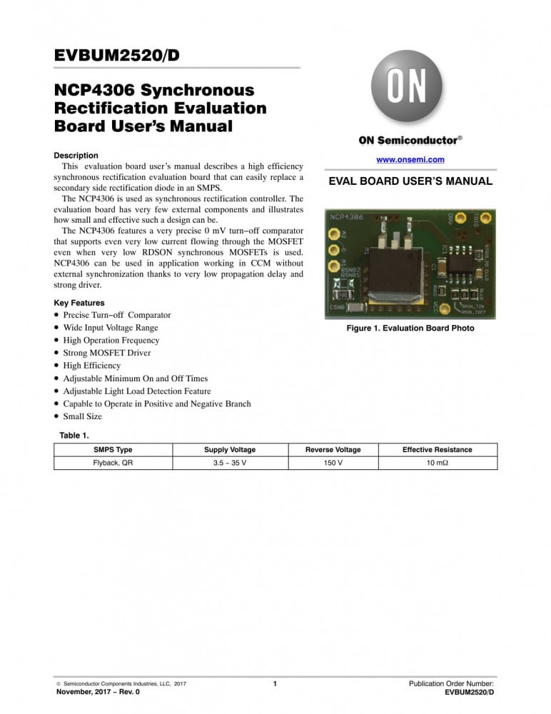 NCP4306 evaluation board manual page 1