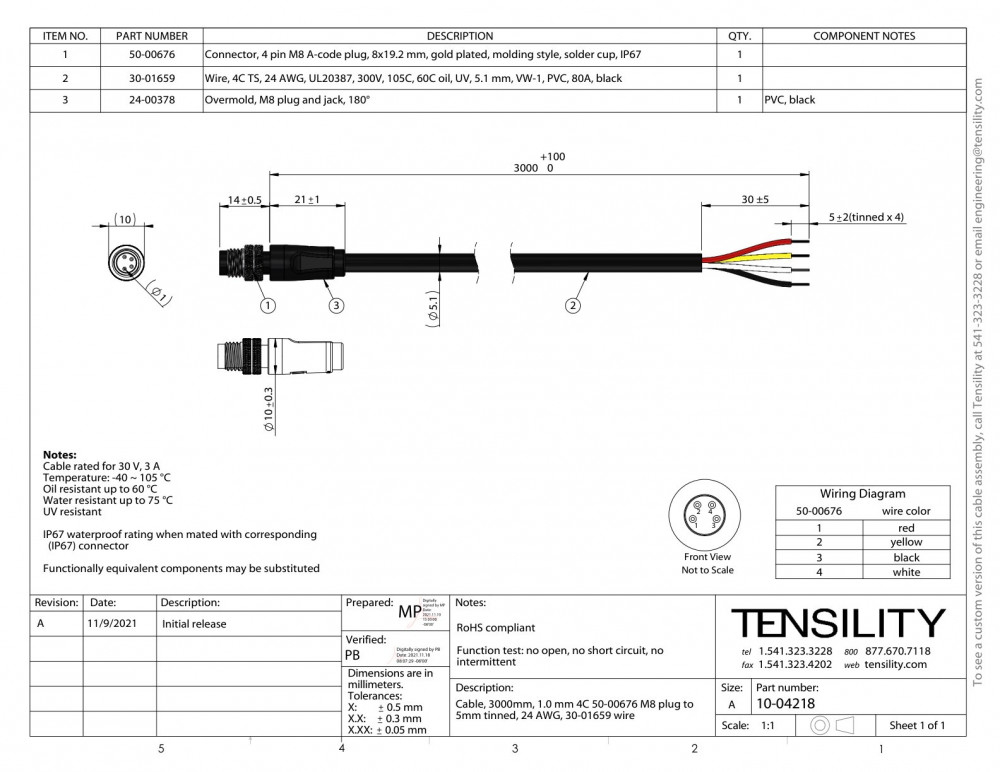 Tensility 10-04218 product drawing and wiring information