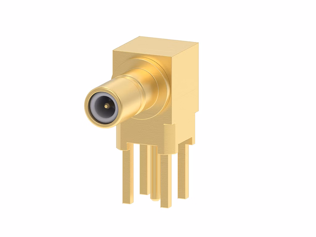 SMB Jack, Straight, PCB Receptacle, Edge Mount, Brass Body, Gold (Au) Plated, Air Dielectric, Tray, 75 Ohms