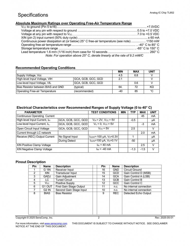 SensComp TL852 datasheet page 2