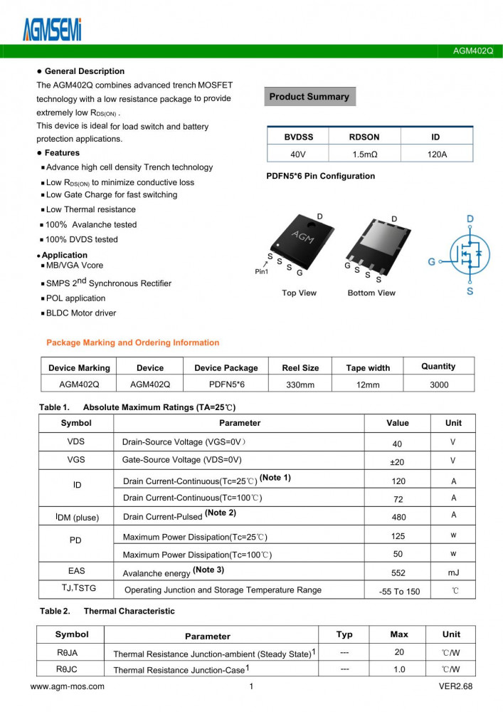 AGM402Q datasheet page 1