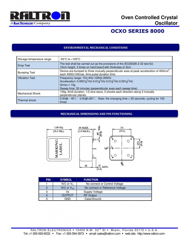 Raltron OCXO Series 8000 datasheet page 3
