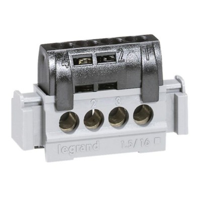 IP2X terminal block - Phase (black) - 4x1.5mm² to 16mm² screw terminals - DIN rail mounting - Length 47mm for sale