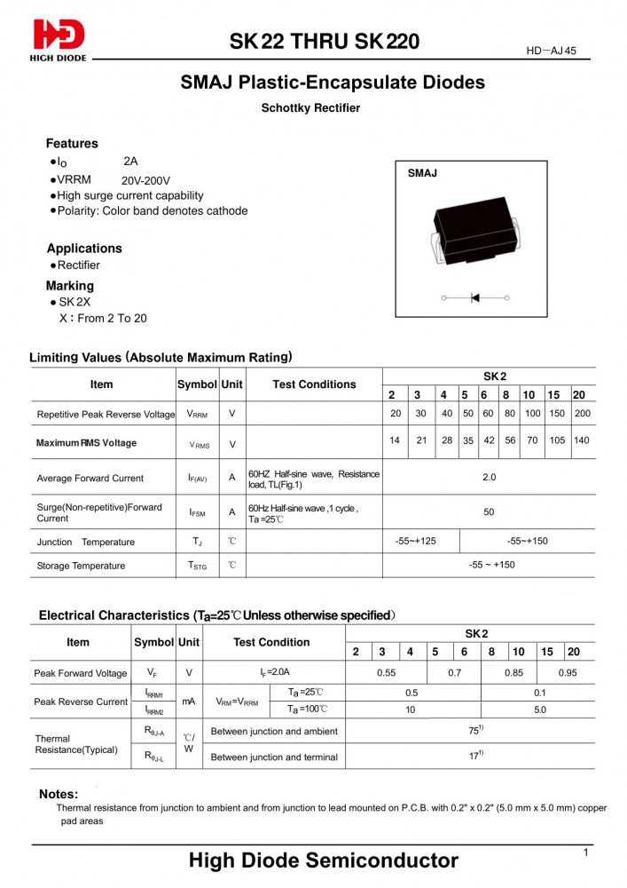 High Diode SK24 datasheet page 1