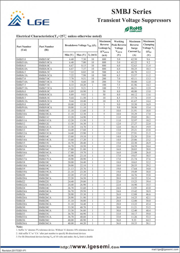 LGE SMBJ14CA datasheet page 2