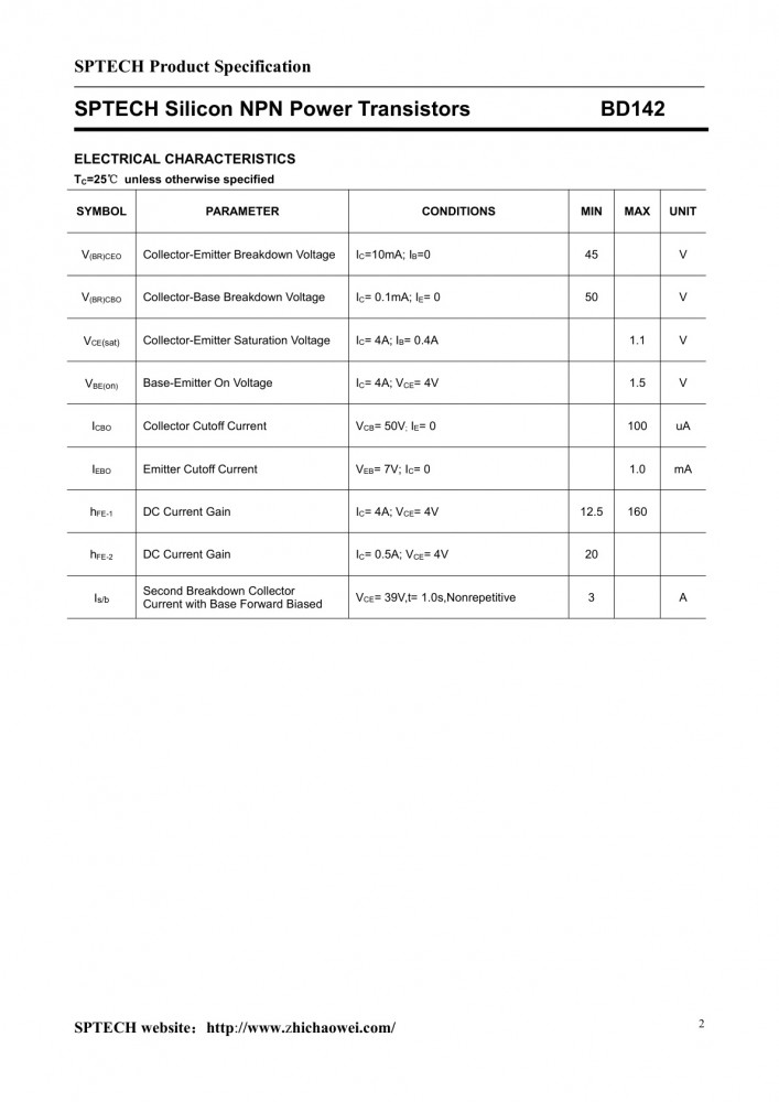 SPTECH BD142 datasheet page 2