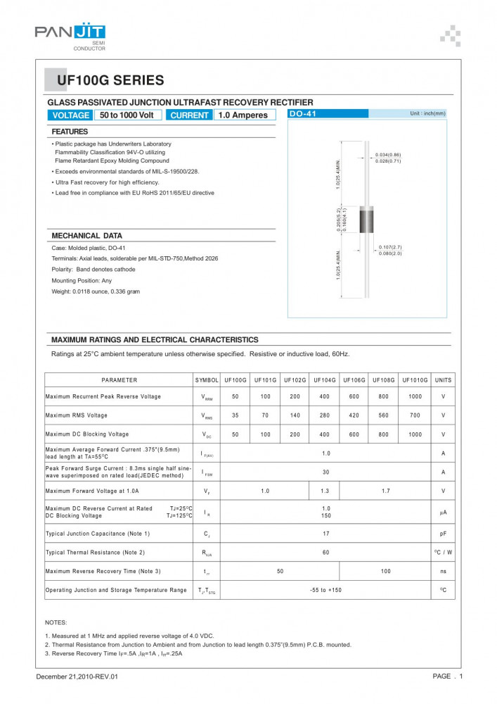 PANJIT UF100G series datasheet page 1