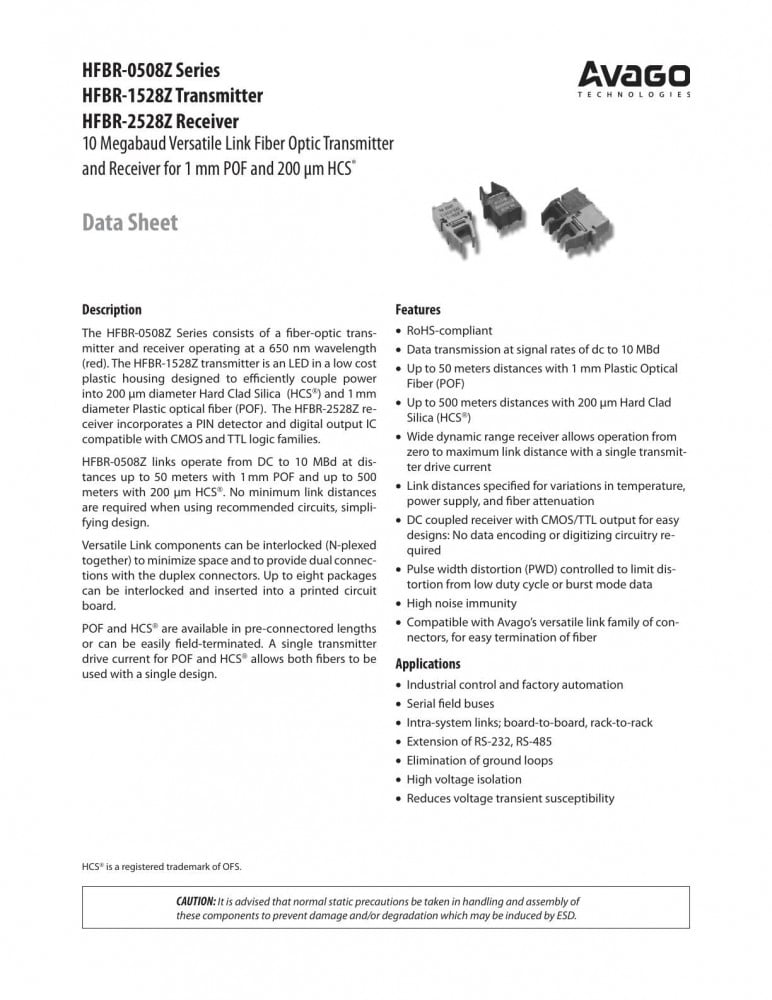 HFBR-2528Z datasheet page 1