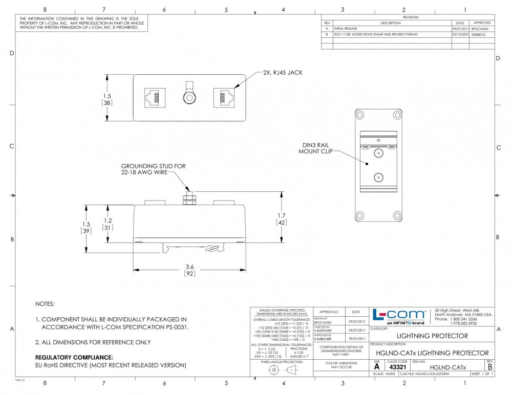 L-com HGLND-CAT6J technical document preview