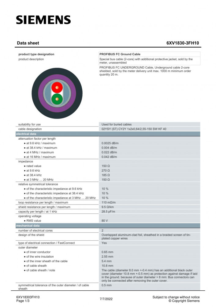 6XV18303FH10 technical document page 1