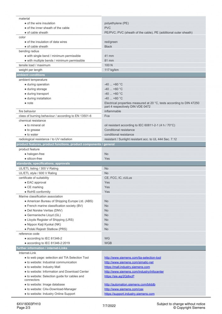 6XV18303FH10 technical document page 2