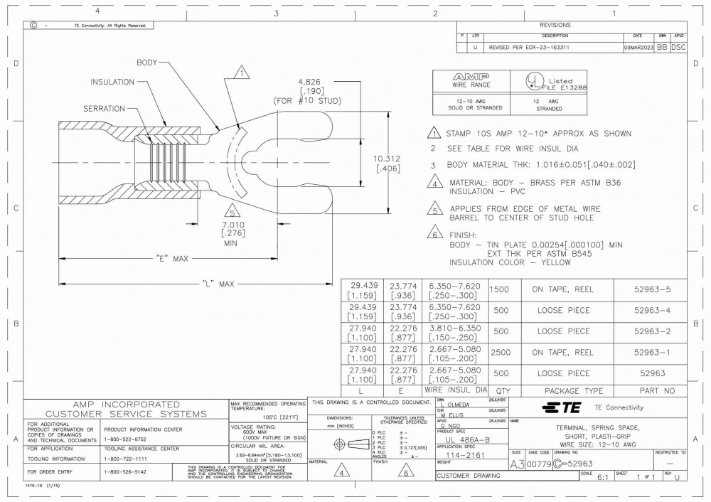 TE Connectivity 52963 controlled customer drawing