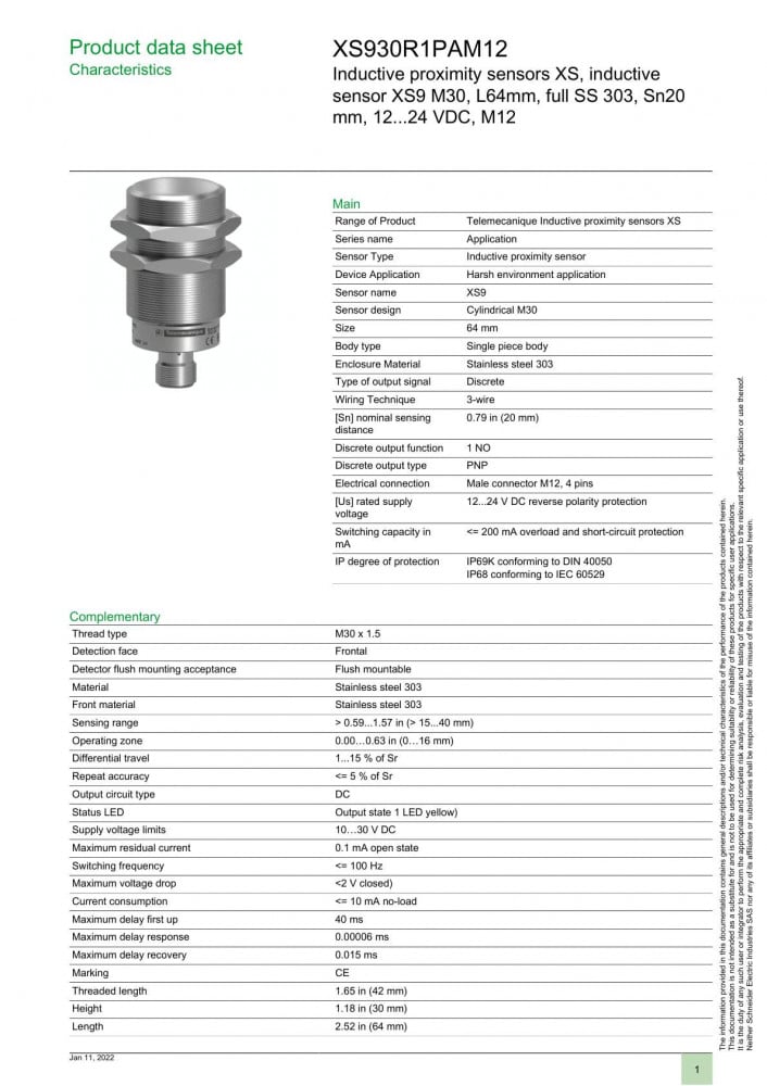 XS930R1PAM12 datasheet page 1