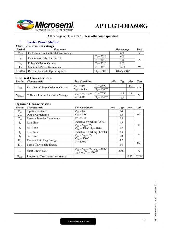 APTLGT400A608G datasheet page 2