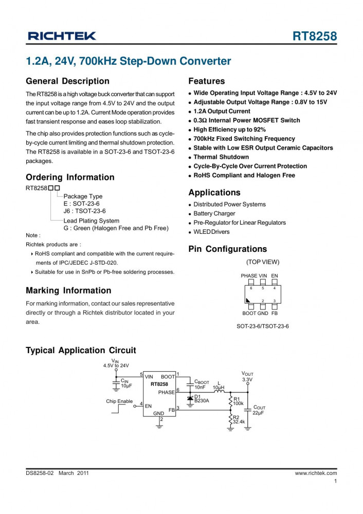RT8258GJ6 datasheet page 1