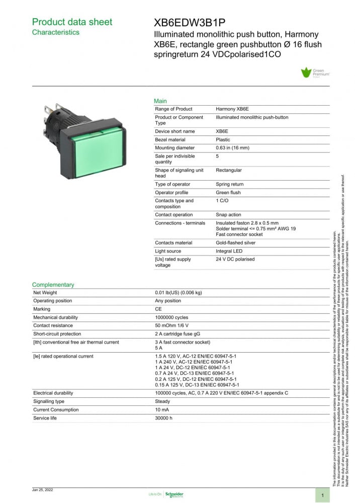 XB6EDW3B1P technical document page 1
