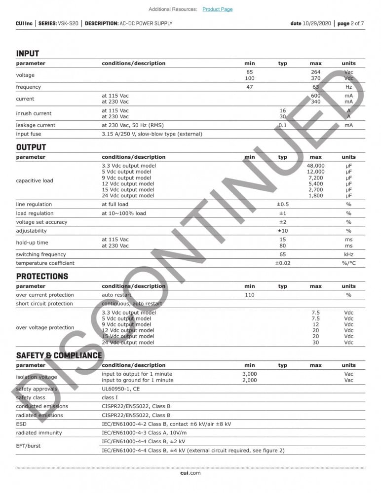 CUI VSK-S20 datasheet page 2