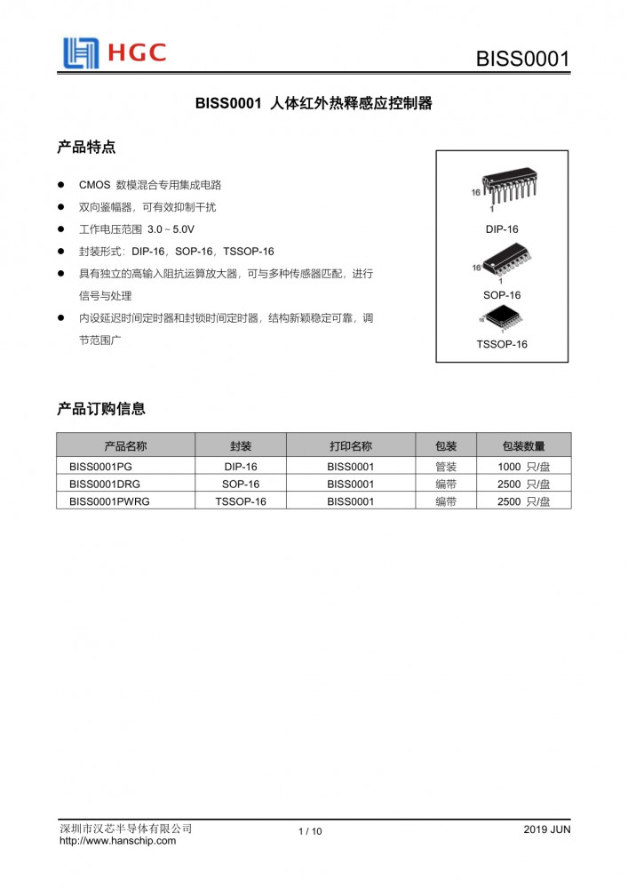 BISS0001DRG datasheet page 1