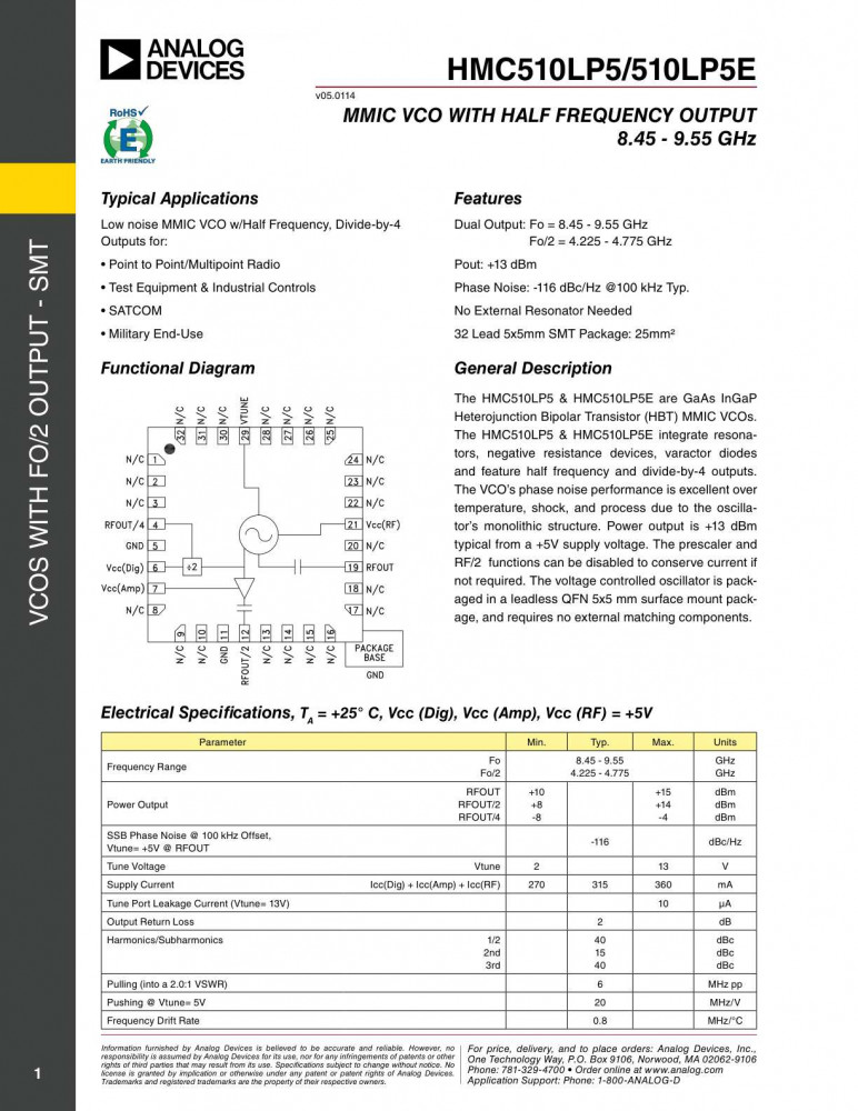HMC510LP5E datasheet page 1