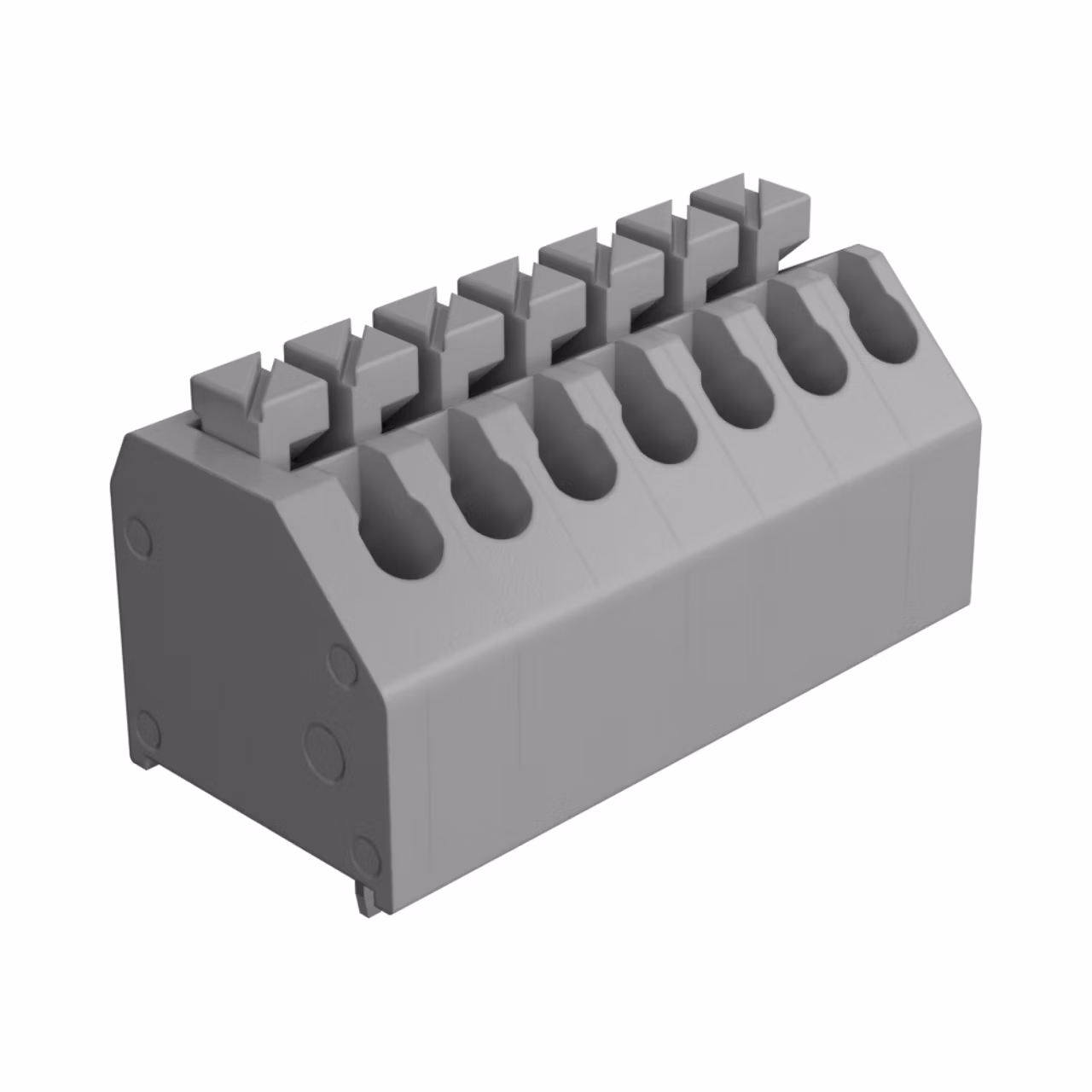 3.50mm Pitch, Eurostyle Fixed-Mount Push-Button Terminal Block, 45° Modular, 5A, 20-16 AWG, Light Gray, 7 Circuits for sale