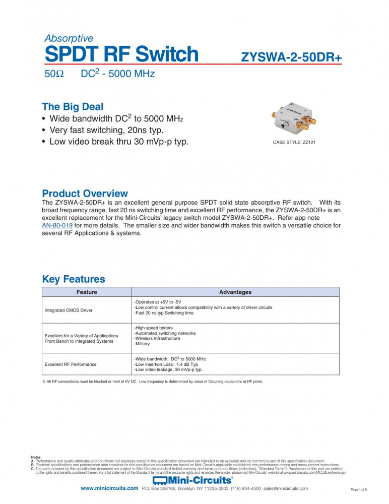 ZYSWA-2-50DR+ datasheet page 1