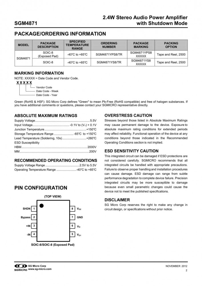 SGM4871 datasheet page 2