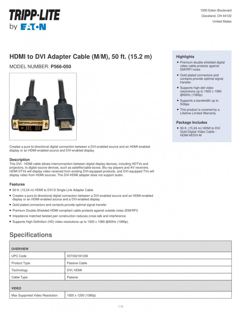 P566-050 technical document page 1