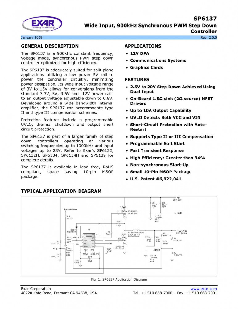 SP6137 datasheet page 1