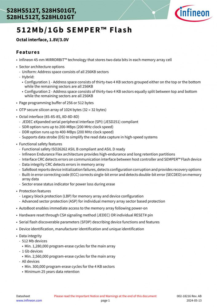 SEMPER Flash datasheet page 1