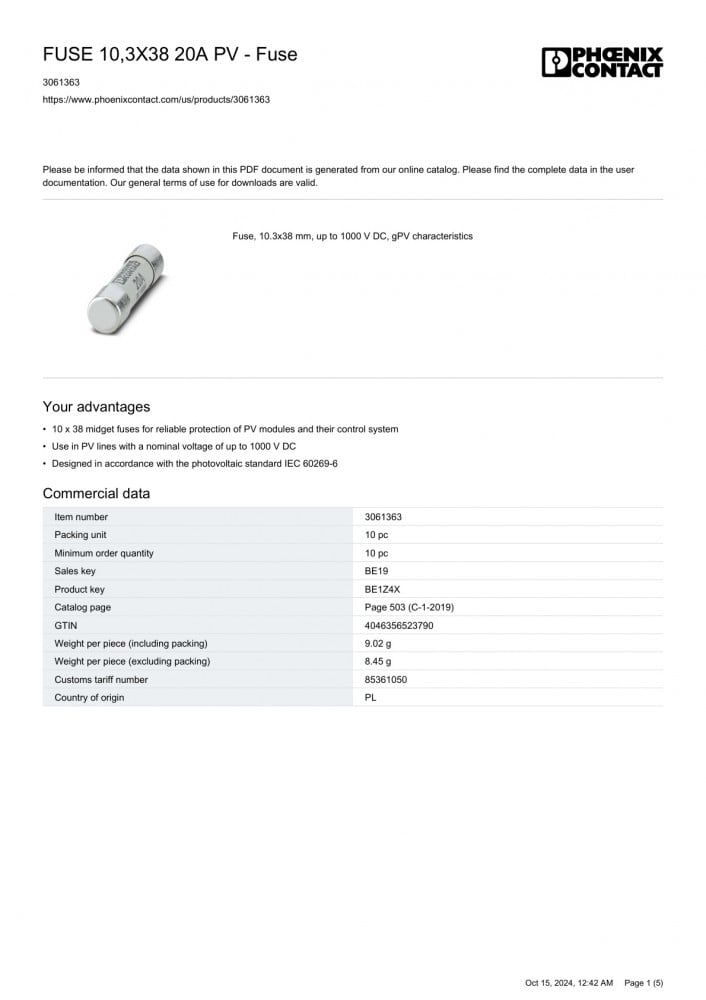 Phoenix Contact 3061363 documentation page 1