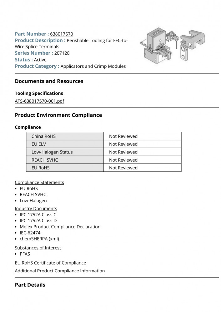 Tooling specification page 1 for Molex 638017570