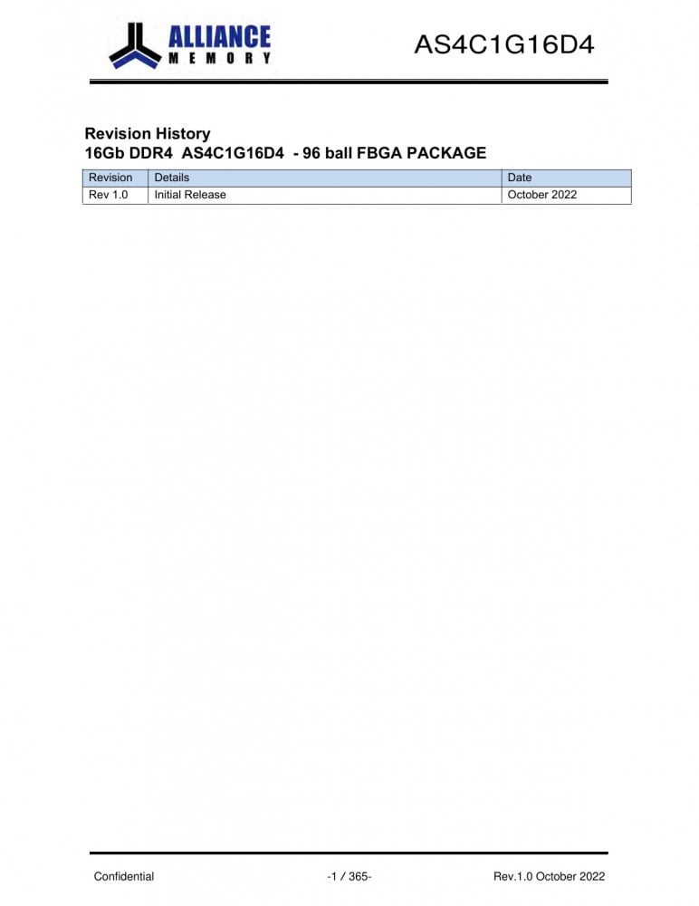 AS4C1G16D4 datasheet page 1