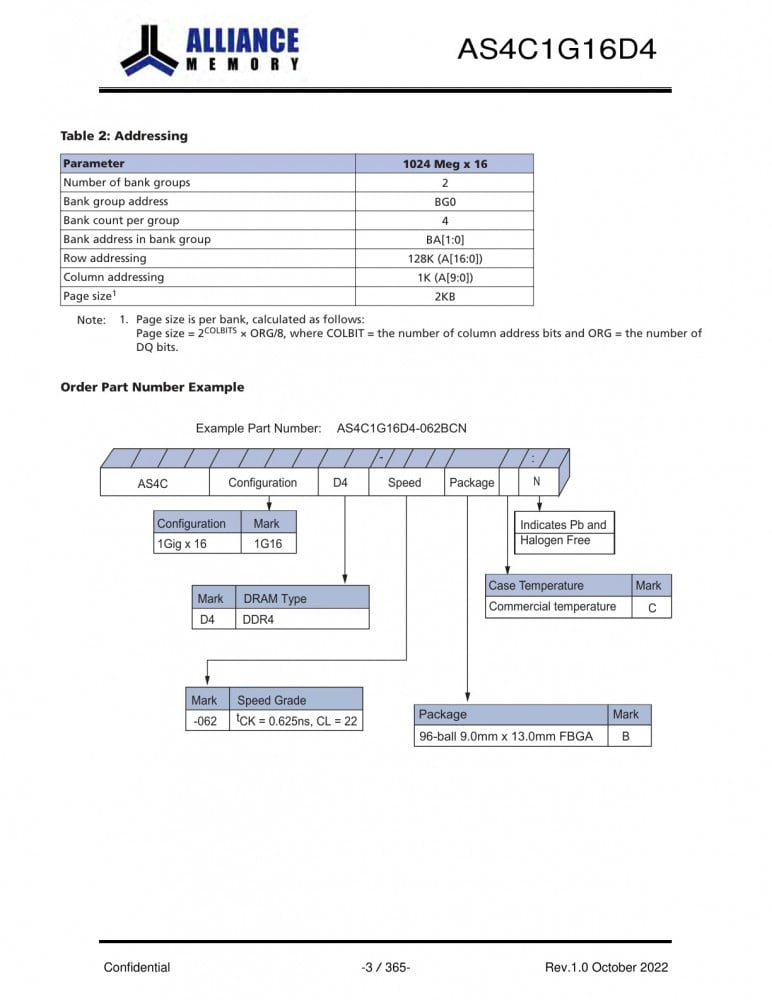 AS4C1G16D4 datasheet page 3