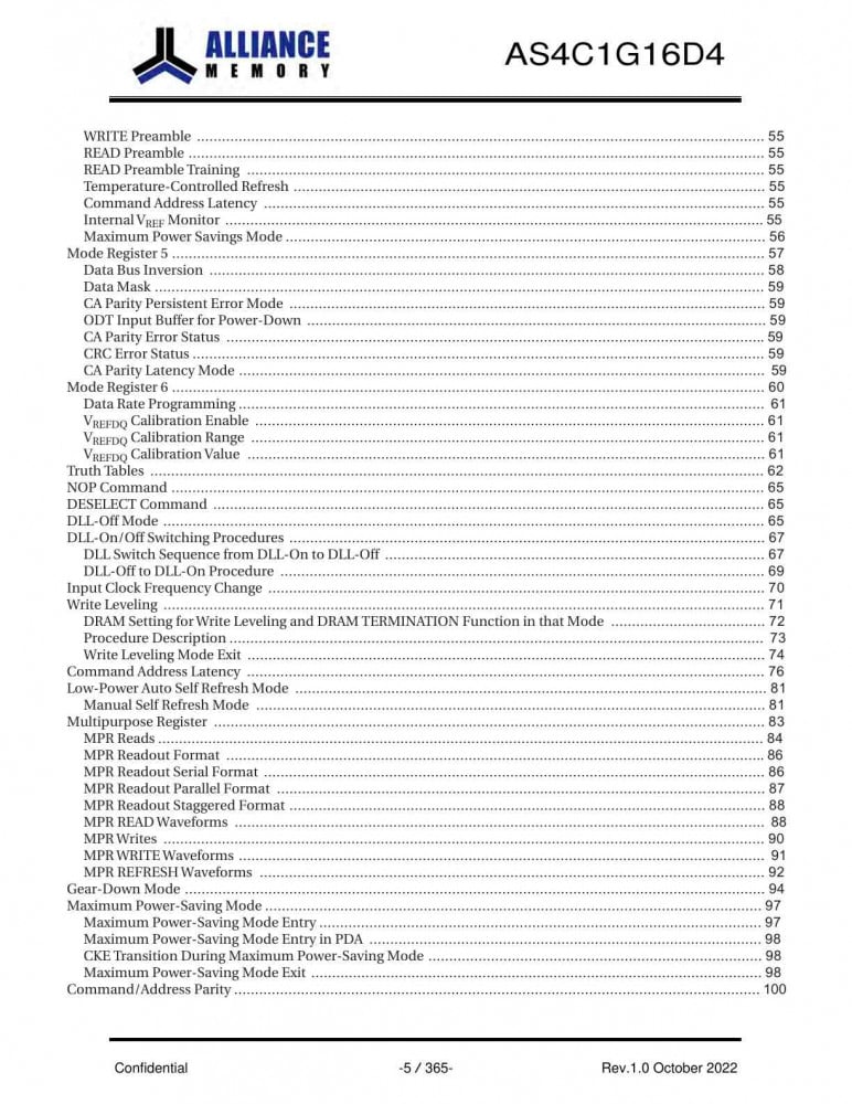 AS4C1G16D4 datasheet page 5