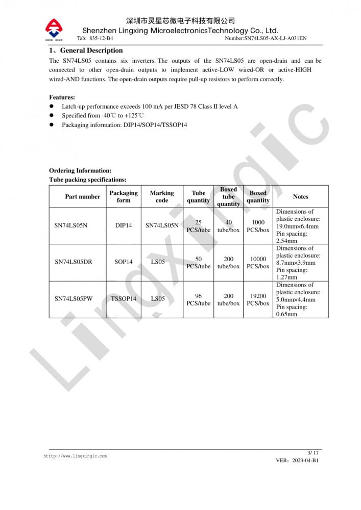 SN74LS05DR(LX) datasheet page 3