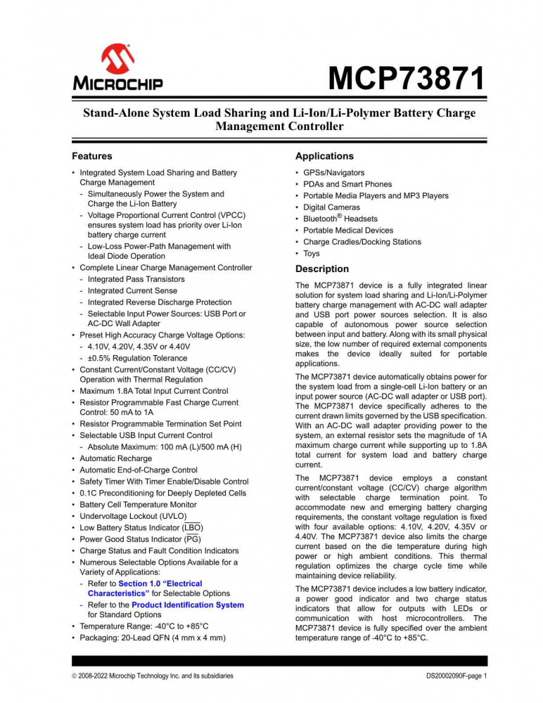 MCP73871 datasheet page 1