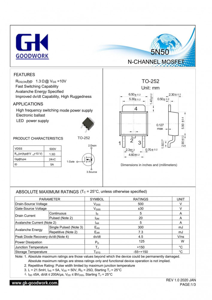 GOODWORK 5N50 datasheet page 1