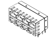 Modular Jack, Right-Angle, Low Profile, 8/8, 4 Ports