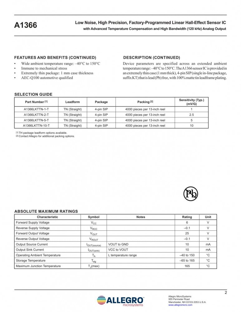 A1366 datasheet page 2